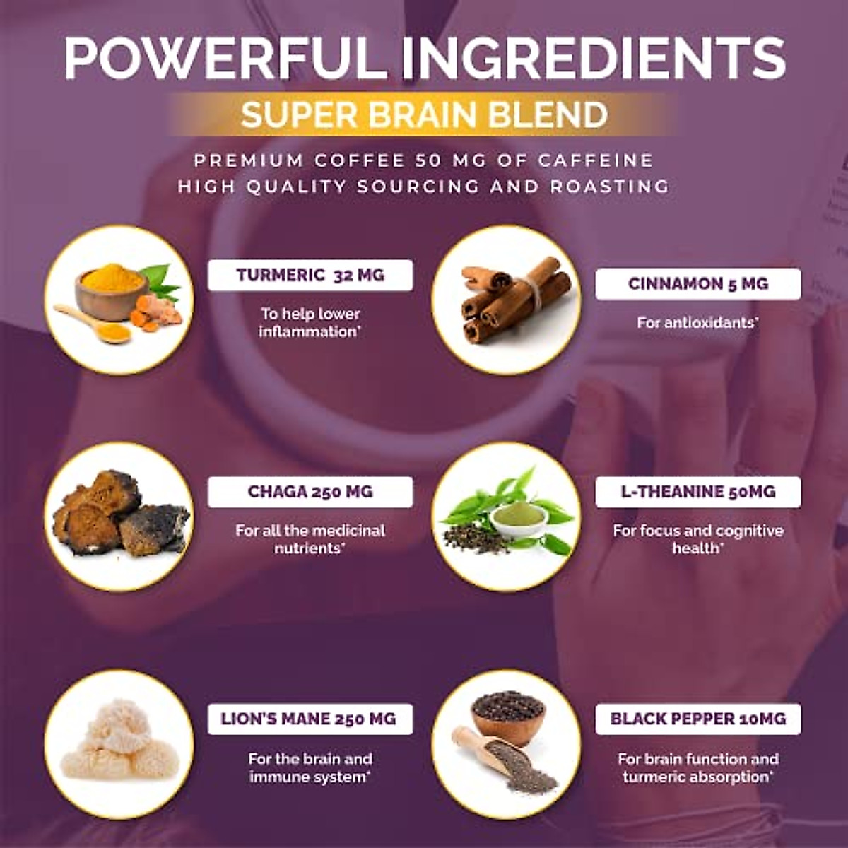 Grateful Earth Mushroom Coffee Instant - Immune Support- Super Brain Blend- Turmeric, Cinnamon, Lion’s Mane, Chaga, L-Theanine, Black Pepper- Dairy Free- 20 Ct