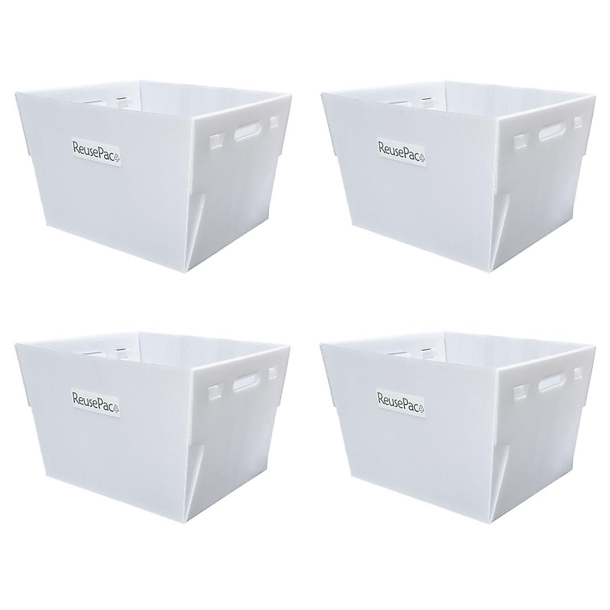 REUSEPAC Postal Mail Tote Nestable Box, Storage Bin Container, Laundry Basket for Home and Business, Corrugated Plastic, Lightweight, Heavy Duty, Foldable,10 Gal (nWhite 4 Pack)