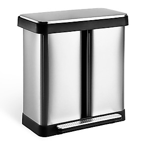 2 x 9.5 Gal (36L+36L) Trash Can, Dual Compartments Garbage Can, Fingerprint Proof Stainless Steel Garbage Can, for Kitchen Home Office Business