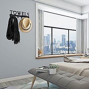 WeeksEight Metal Towel Holder Towel Rack, Wall Mount Towel Hanger Hooks for Bathroom Kitchen Bedroom Hanging Towels Bathrobe Robe (6 Hooks Black)