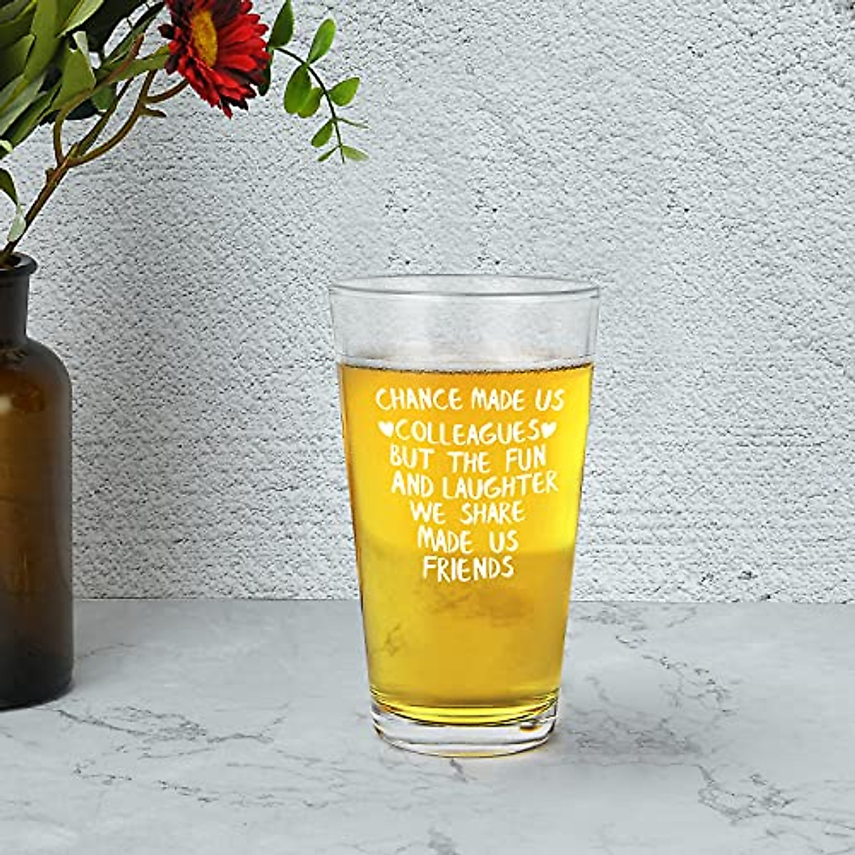 Chance Made Us Colleagues Beer Glass 15Oz, Funny Coworkers Beer Pint Glass Gift for Job Leaving, Going Away, Retirement, Birthday, Christmas - Coworker Gifts for Coworker Employees Boss Women Men