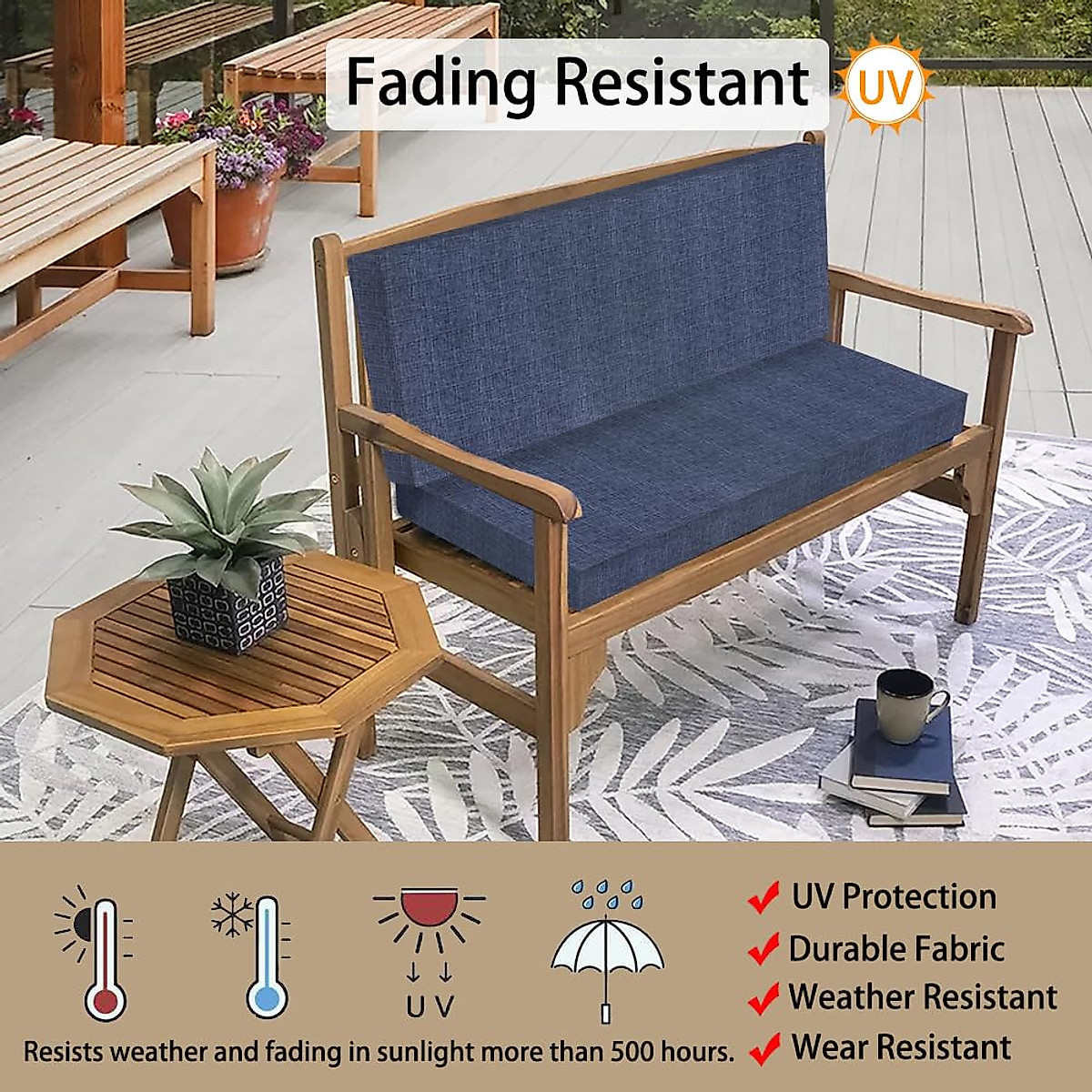 Magpie Fabrics Patio Bench Cushion Cover 45x18x3 Inch, NO Insert! Water&Fade Resistant Outdoor Loveseat Replacement Cover with Zipper (Navy Blue Textured)