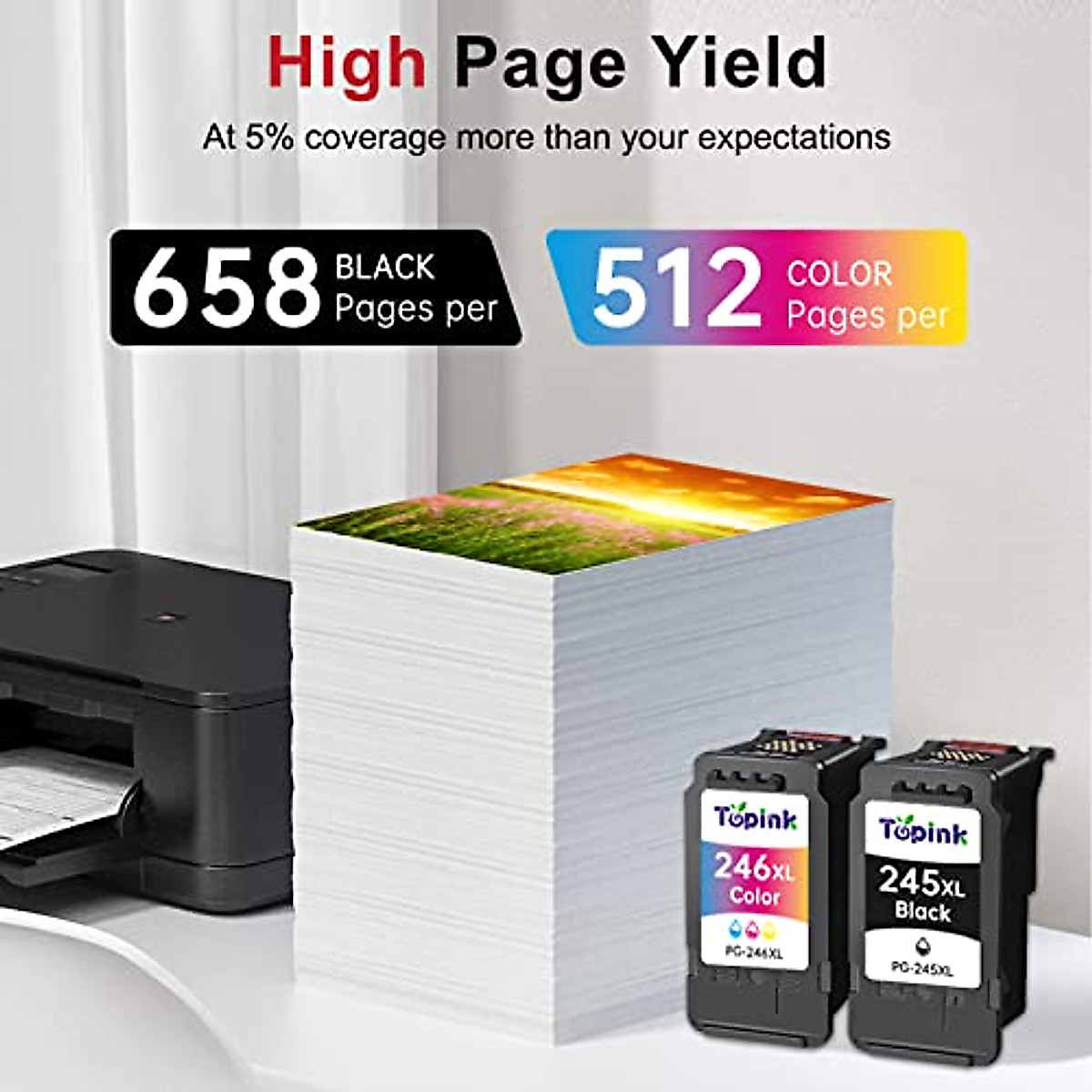 245XL 246XL Ink Cartridge Black Color Combo for Canon Ink Cartridges PG 245 and CL 246 Fit for Cannon MX490 MX492 MG2522 TS3100 TS3122 TS3300 TS3322 TS3320 TR4500 TR4520 TR4522 MG2500 Printer