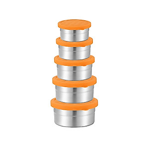 Stainless Steel Containers w/Lids, Set of 5 (3oz, 6oz, 12oz, 20oz, 30oz), Leak-proof Food Storage, Nesting Snack Organizer, Reusable Airtight Lunch Bento Box