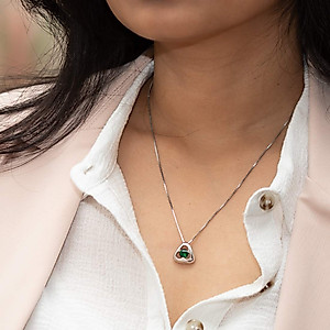 PEORA Simulated Emerald Trinity Knot Solitaire Pendant Necklace for Women Sterling Silver, 0.75 Carat Round Shape 6mm, with 18 inch Italian Chain