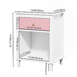 ALYIAMXL Kids Nightstand Modern Kids Bedside Table with Drawer & Open Storage Shelf Wood End Side Table Toddler Nightstand for Bedroom Living Room (Pink)