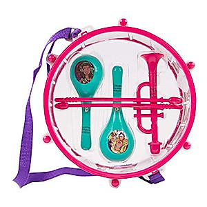 Sakar Barbie Six Piece Kids Drum Kit Musical Barbie Toys, Drum Set for Kids Music & Education, Comes with 4 Kids Instruments, 2 Drum Sticks, Bonus Toy Strap for Drums