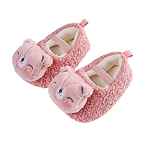 Lykmera Winter Children Baby Toddler Shoes Boys Girls Floor Shoes Flat Bottom Non Slip Plush Warm Cartoon Fleece Slippers (B, 3-6 Months)