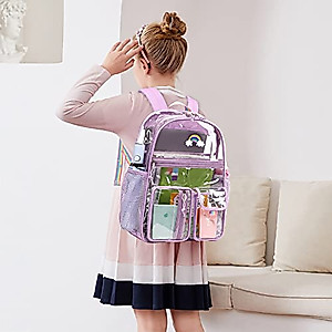 Lanola Clear Backpack Heavy Duty PVC Transparent Backpack for Work & Travel & Sport Event-Purple