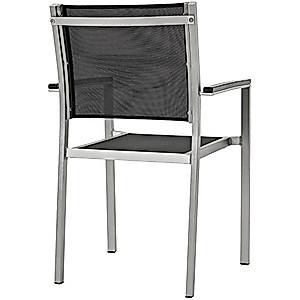Modway Shore Aluminum Two Outdoor Patio Dining Arm Chairs in Silver Black