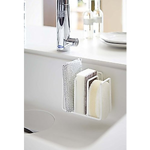 Yamazaki Home 3 Sponge Holder Rack Organizer for Kitchen Sink | Steel, One Size, White
