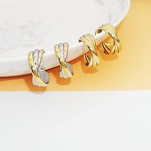 JSEA Stainless Steel Crisscross Hoop Earrings for Sensitive Ears Women