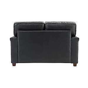 HULALA HOME 56" Genuine Leather Loveseat Sofa, Upholstered 2-Seater Couch with Nailhead Trim & Wooden Legs, Small Modern Love Seat for Living Room Bedroom Apartment Small Space, Black