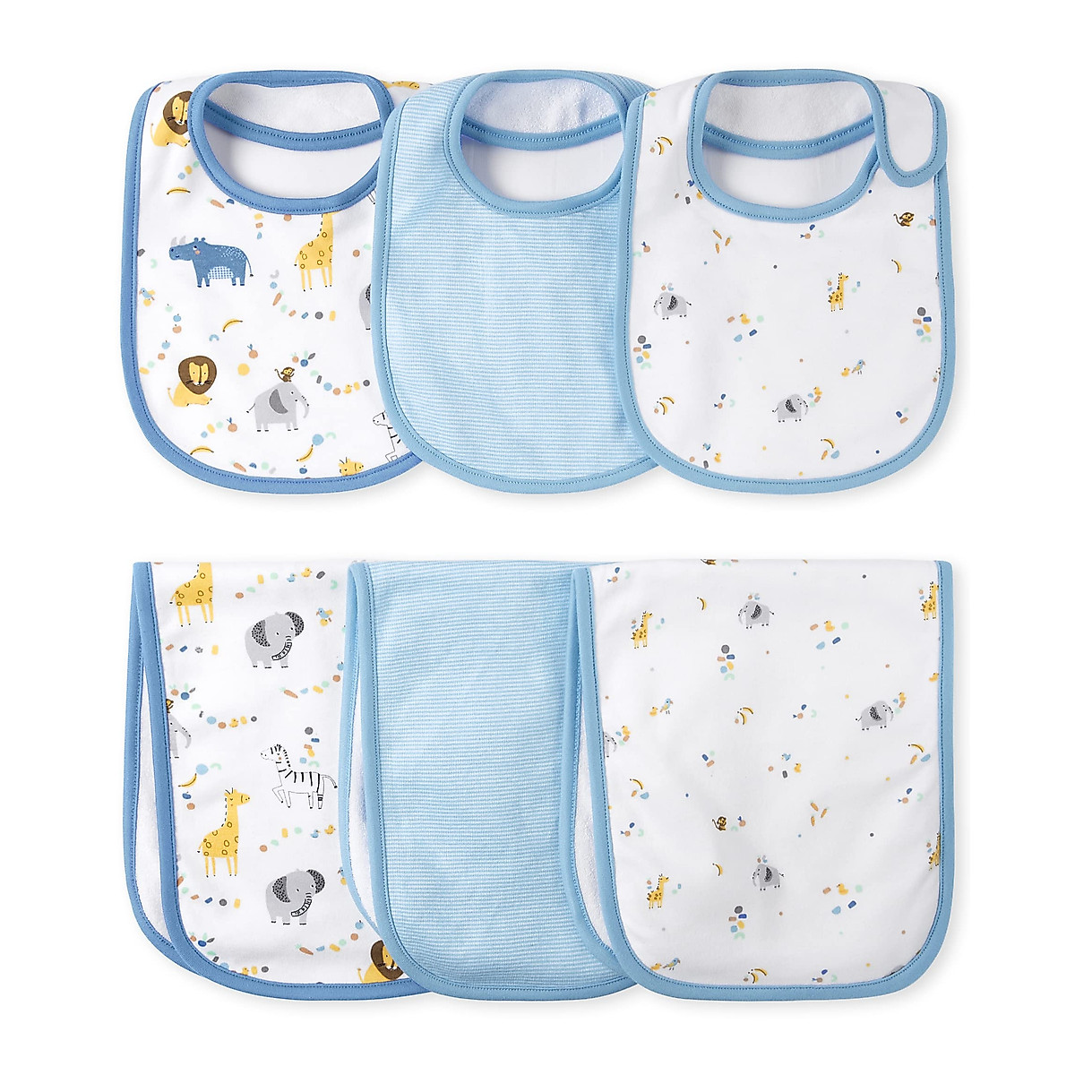 The Children's Place Baby Bib and Burp Cloth Set 6-Pack, Food/Animal/Stripe, ONE Size