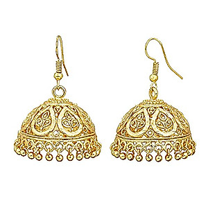 Bodha Gold Plated Traditional Indian Hook Hanging Lightweight Jhumka Earrings (SJ_442)