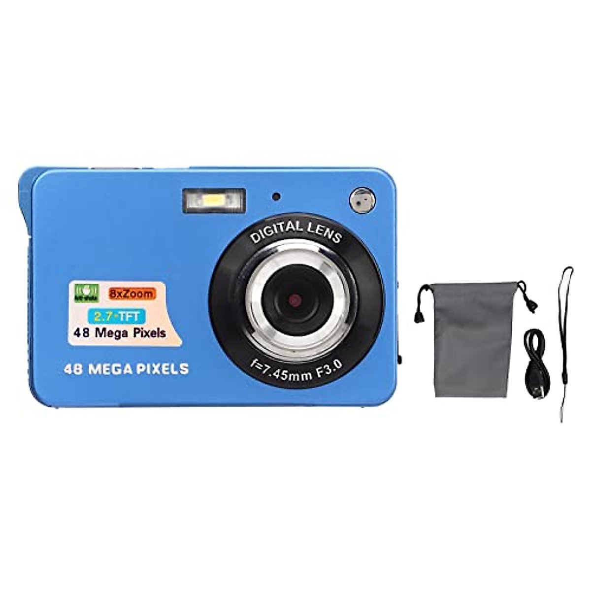 Digital Camera 4K Vlogging Camera 2.7inch LCD Display 8X Zoom Anti Shake Vlogging Camera CMOS 5MP Processor (Blue)