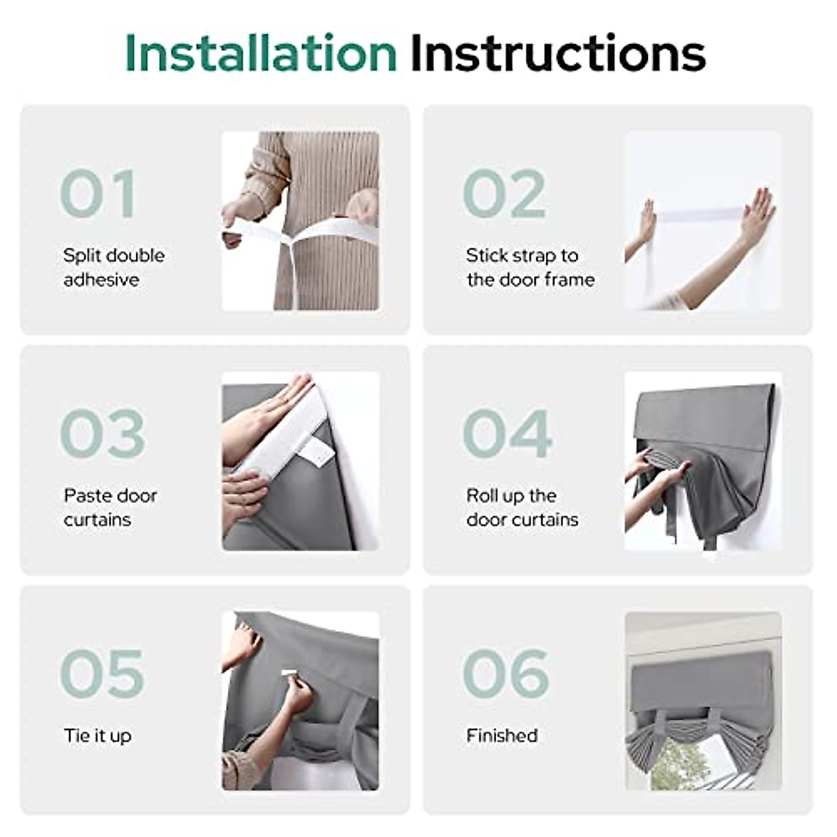 HOMEIDEAS French Blackout Door Window Curtains, Privacy Front Door Curtains for Glass Door, Thermal Insulated Tie Up Shades Window Covering, Light Grey, 26 X 40, 1 Panel