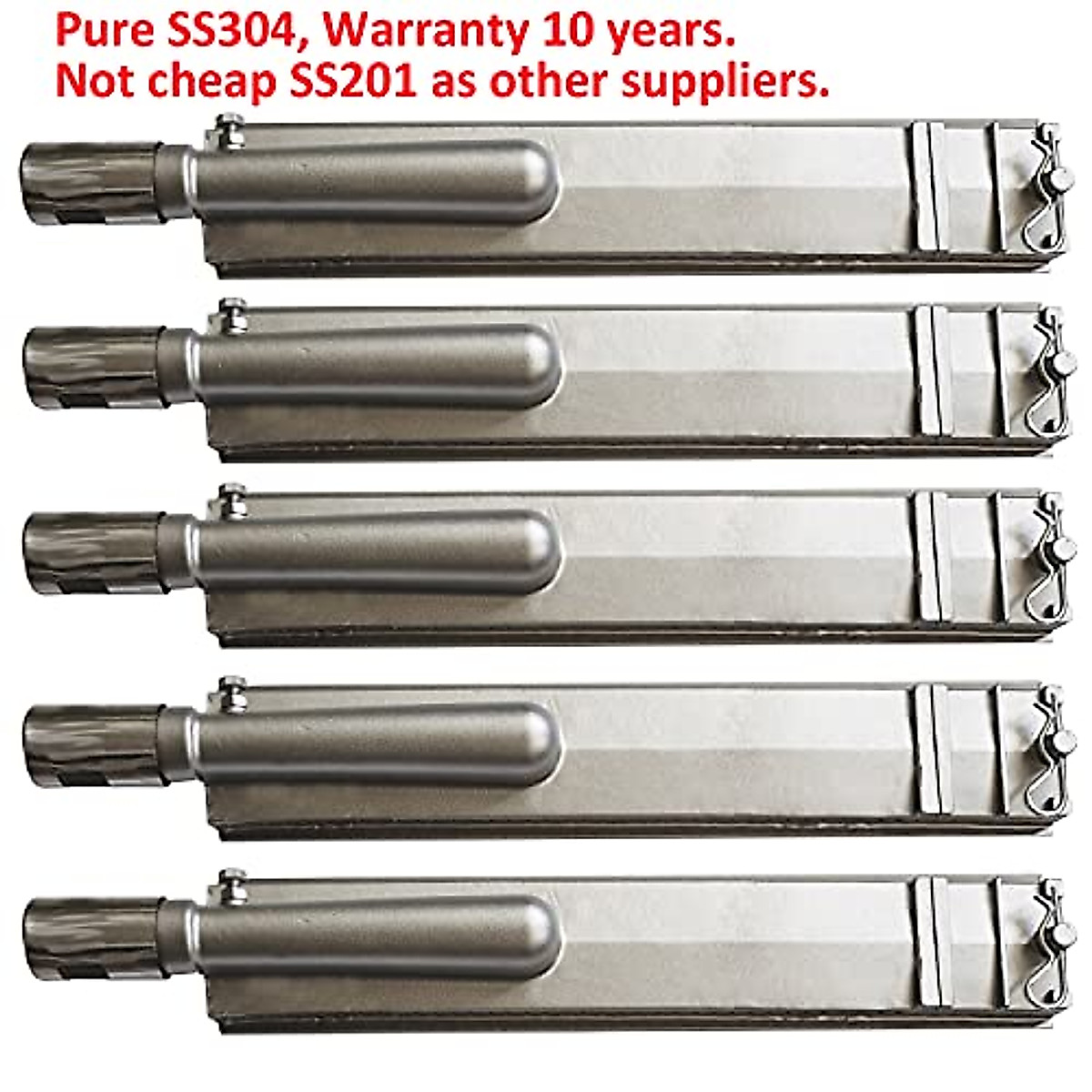 GRILLJOB 5PC Cast Stainless Steel 304 BBQ Grill Burners & 5 Lock Pins Upgraded BBQ Replacement Parts for Gas Grills from Bull, Cal Flame Aussie Jenn AIR Steele BroilChef