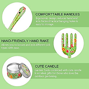 MERTURN Garden Tool Set,6Pcs Heavy Duty Aluminum Gardening Tools Kit Include Garden Gloves,Rake, Shovel,Candles, Gardening Gifts Box for Women Men Gardener with Floral Pattern