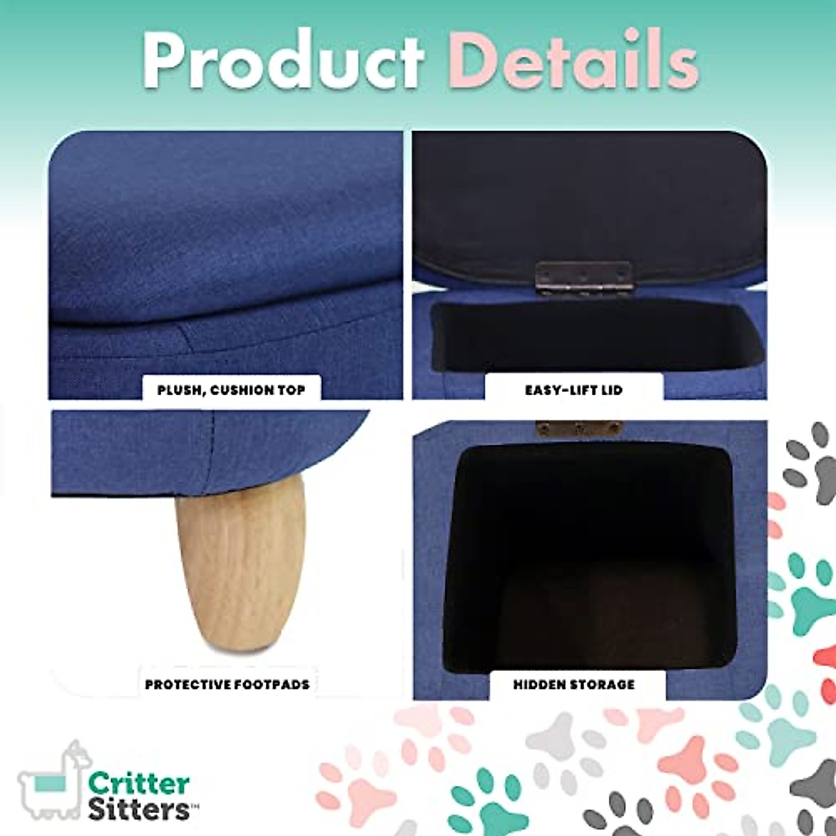 Critter Sitters 15-In. Seat Height Denim Blue Triceratops Dinosaur Animal-Shaped Storage Ottoman for Nursery, Bedroom, and Playroom, Multifunctional, Durable, and Fun Footstool for Kids and Toddlers