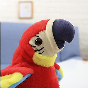 Kuchung Talking Parrot Repeat What You Say Stuffed Animal Plush Toy Macaw Funny Learning Good Electronic Record Animated Bird Shake Wings Speaking Pet Interactive Toys, Red
