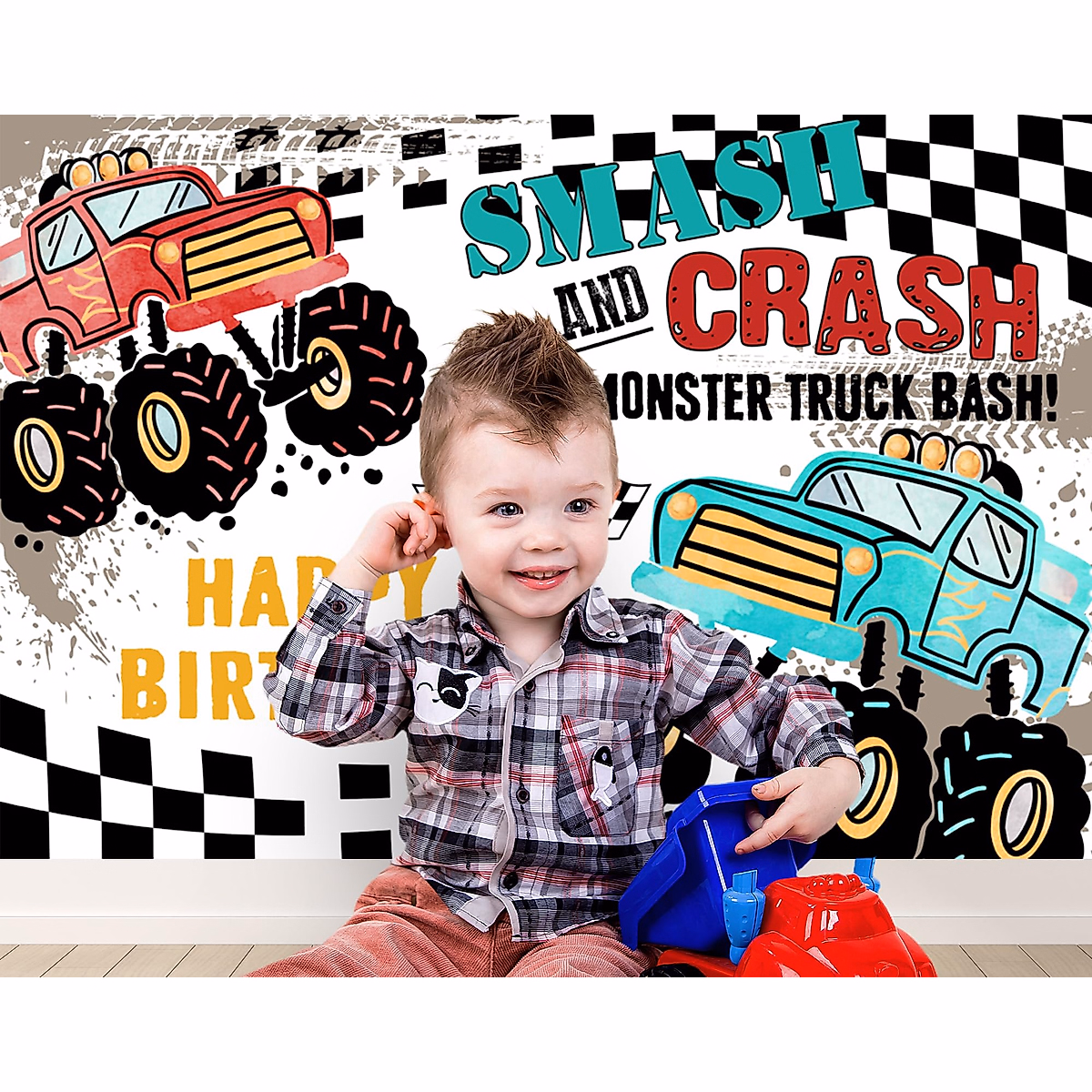 Ticuenicoa Grave Digger Monster Truck Birthday Backdrop - 5x3ft Flame Design Photo Booth Background for Boys, Kids Party Decorations Banner & Props Supplies