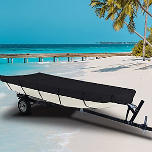 Jon Boat Cover 18 FT Waterproof Trailerable Jon Boat Upgraded Version with Additional Fixing Accessories no Water Accumulation and Windproof (Black, 18ft Long,Beam Width up to 75in)