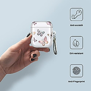 JAHOLAN AirPods Case Cover, Butterfly Clear Case Cute Protective Soft Shockproof Cover with Keychain for Women Girls Compatible with AirPods 2 & 1 Wireless Charging Case - Colourful