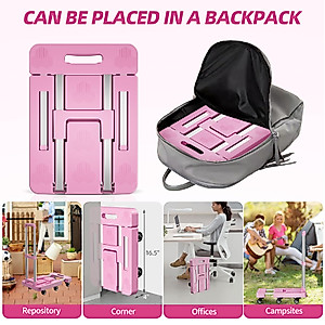 OUNAN 90° Multi-Functional Folding Hand Truck,500lbs Heavy Duty Dolly - Dolly Cart with 6 Wheels & 2 Elastic Ropes, Hand Cart with Upright Handle for Moving, Trolley, Travel, Office and Home Use(PINK)