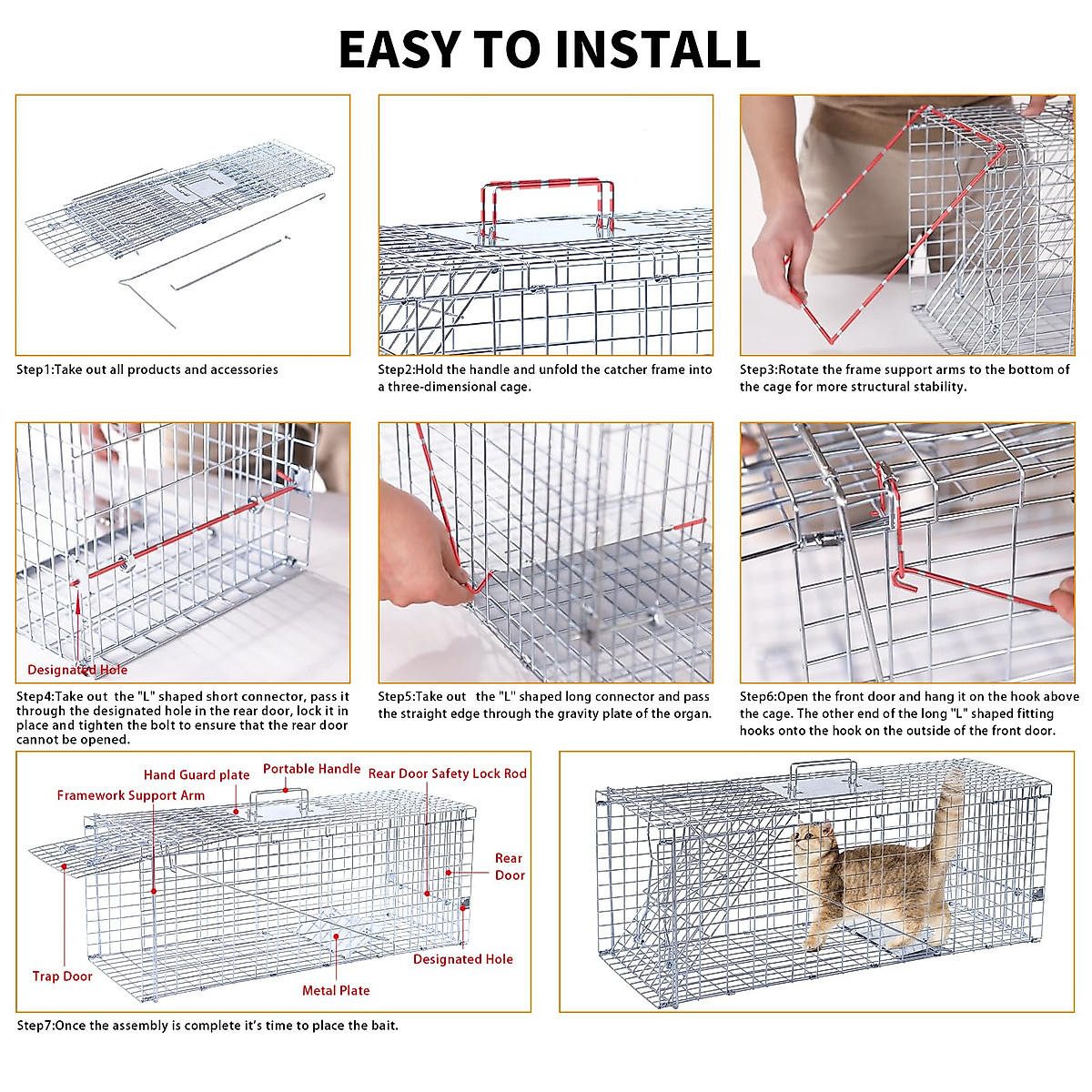 32" Live Animal Traps,Humane Animal Trap for Stray Cats up to 16.5 pounds, Raccoons, Squirrel, Skunk, Mole, Groundhog, Armadillo, Rabbit,Steel Foldable with Pedal Triggers