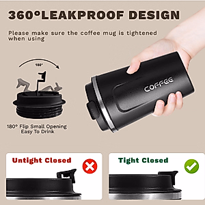 Travel coffee mugs spill-proof and leak-proof, reusable coffee cups with lids, stainless steel vacuum thermos coffee tumblers,thermal insulation cups for men and women hot & cold drinks