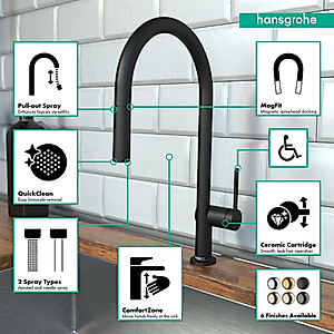 hansgrohe Talis N Black High Arc Kitchen Faucet, Kitchen Faucets with Pull Down Sprayer, Faucet for Kitchen Sink, Magnetic Docking Spray Head, Matte Black 72800671