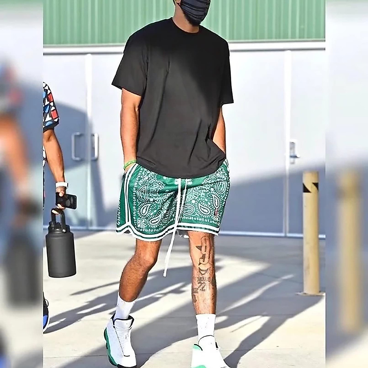 BOOMLEMON Men's Basketball Shorts Workout Athletic Paisley Shorts Mesh Print Running Short Pants(Green XS)