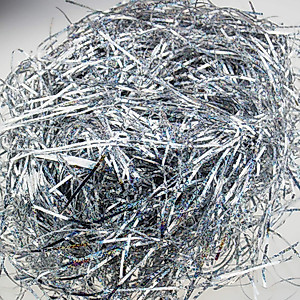 100 Grams Shiny Iridescent Film PP Hamper Shreds & Strands Shredded Crinkle Confetti for DIY Gift Wrapping & Basket Filling (Silver)