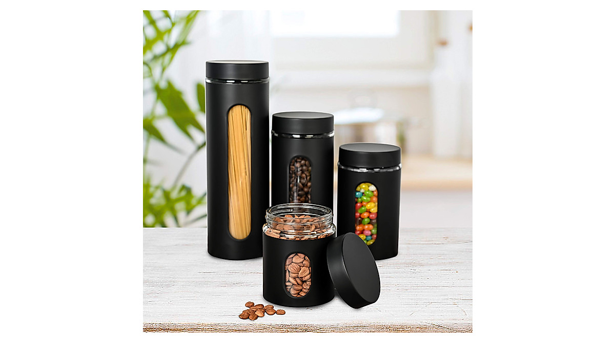 GadgetWiz Matte Black Canister Set for Kitchen - Stylish & Airtight Storage