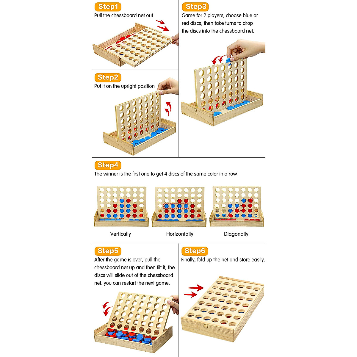 JOYPRO Wooden 4 in a Row Game, Kids Board Games for Kids 5 6 8 10 12 Year Olds, Travel Games for Kids and Adults, 2 Player Classic Family Board Games for Christmas Birthday Gift Coffee Table Decor