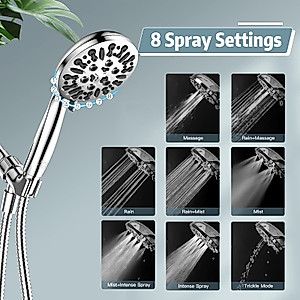 JDO Shower Head with Handheld, High Pressure Handheld Shower Head 8 Settings, Detachable Shower Head Set with Stainless Steel Hose and Shower Bracket (Chrome)