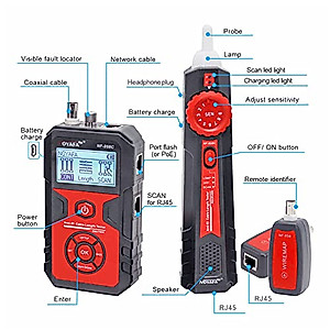 NOYAFA Network Cable Tester with Mapping and VFL Function, RJ11 RJ45 Ethernet Cable Tester POE Tester Cable Toner, Rechargeable Anti-Interference Network Tester for Telephone LAN Coax Cable
