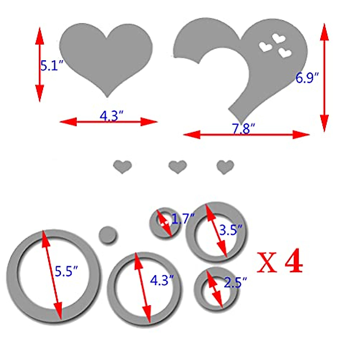 ELANE 29PCS DIY Mirror Wall Decals,Including 24PCS Circle Mirror Wall Sticker Wall Decoration and 5 PCS Heart Removable Mirror Stickers Self Adhesive Mirror Decal for home decoration office Living Room Bedroom (Silver)