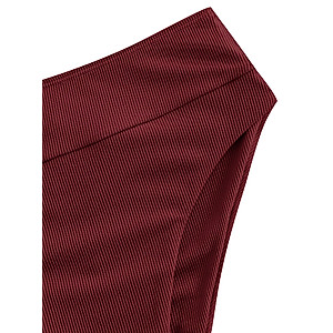 ZAFUL Women Bikini Swimsuit Chest Kink Tank Top Tummy Control High Waisted Two Piece Bathing Suits Wine Red S