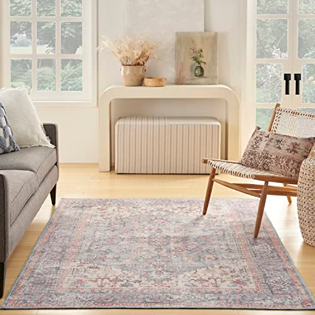 Nicole Curtis Machine Washable Series 1 Traditional Blue/Multi 6' x 9' Area -Rug, Easy -Cleaning, Non Shedding, Bed Room, Living Room, Dining Room, Kitchen (6x9)