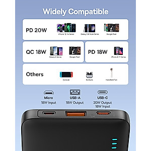 Baseus Portable Charger, 20W PD QC Power Bank Fast Charging, 10000mAh Slim Battery Pack Charger Portable with USB C in&Out for iPhone 15 14 13 12 11 Samsung S23 S22 Google LG iPad