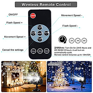 XHRING Christmas Snowflake Projector Lights, Dynamic LED Snowfall Projection Lights Outdoor Indoor with Remote Control, Waterproof Decorative Light Projector for Holiday Christmas Halloween Party(NEW)