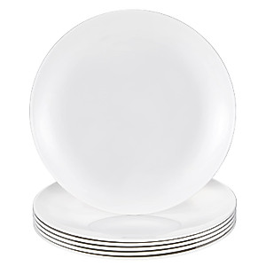 HSDT Melamine Restaurant Plates White 11 Inch Wide Side Flat Bottom Deep Round Dinner Plates Salad Plates Lunch Plates Durable and Easy to Clean Set of 6,PYW-11-06