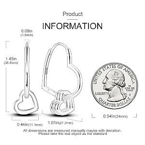 NARMO 925 Silver Earrings for Woman Heart Hoops Asymmetrical Heart Hoop Earrings Sterling Silver Heart Shaped Hoop Earrings