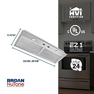 Broan- NuTone BBN1243SS Custom Built Insert with 2-Speed Exhaust Fan and Light, 300 Max Blower CFM, Stainless Steel, 24-Inch Range Hood Power Pack