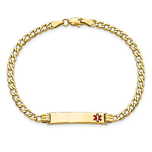14K Yellow Gold Medical Alert Cuban Link Name Bar Identification ID Bracelet 8 inch