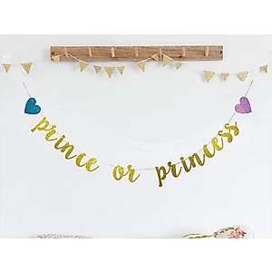 Prince or Princess Banner, Gender Reveal Party Decorations, Glitter Gold Baby Shower Party Sign, Boy or Girl,He or She What Will it Bee Decor