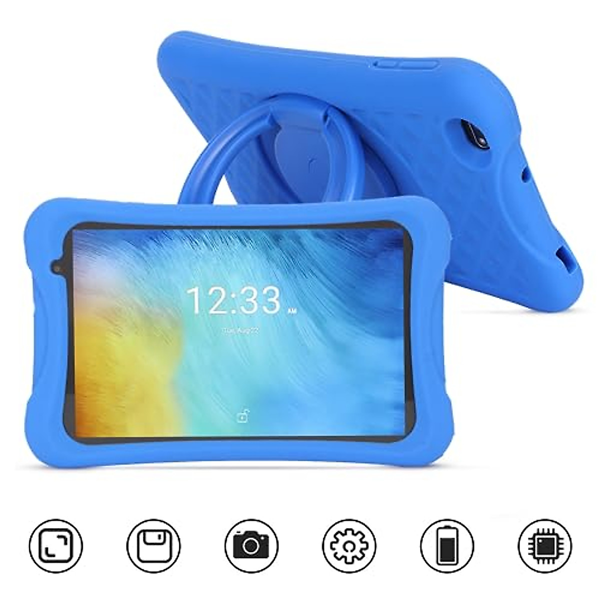Sxhlseller 8 Inch Kids Tablet for Android10, 32GB ROM 2GB RAM, Quad Core Processor, 1280x800 IPS HD Eye Care Touchscreen, 8MP Camera, Support 512GB Storage, WiFi Tablet PC, Blue (US Plug)