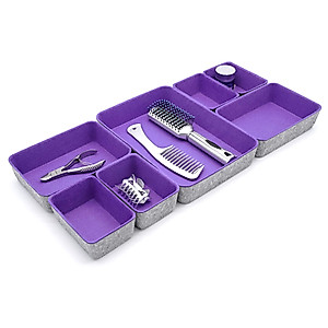 WELAXY Drawer organizers bins felt storage bin office organizer Shallow Small Desk organizer trays Draw dividers 7-pack (Violet)